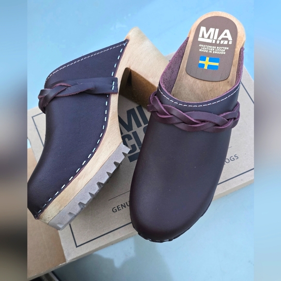 MIA | Shoes | Mia Swedish Elsa Clogs Brown Leather Braid Wood Heel New ...